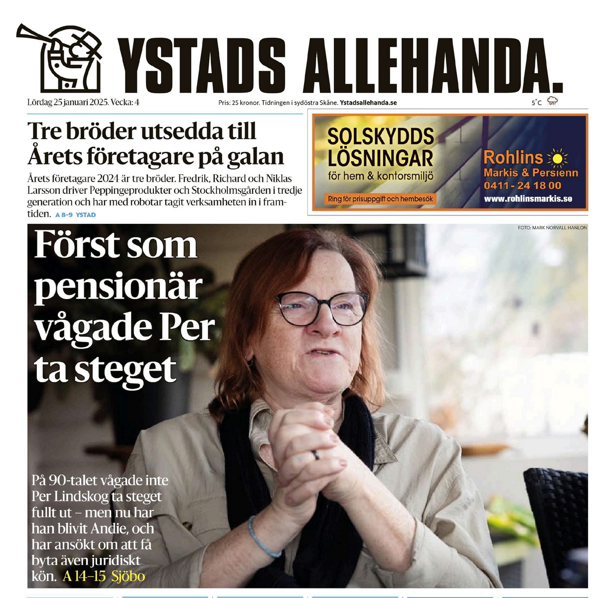 Om oss i Ystads Allehanda – Andie Lindskog